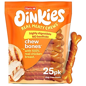 Hartz Oinkies Chew Bones with Real Chicken Breast, Rawhide Free Dog Treats, Highly Digestible Dog Chews, 25 Count
