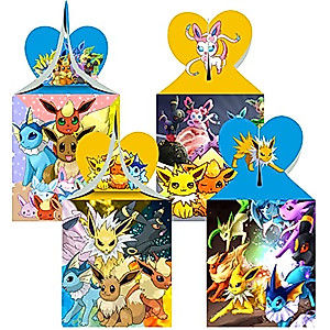 12pcs Eevee Evolutions Party Gift Boxes Goodie Boxes for Cartoon Theme Birthday Party Supplies, Decorations Boxes Candy Boxes