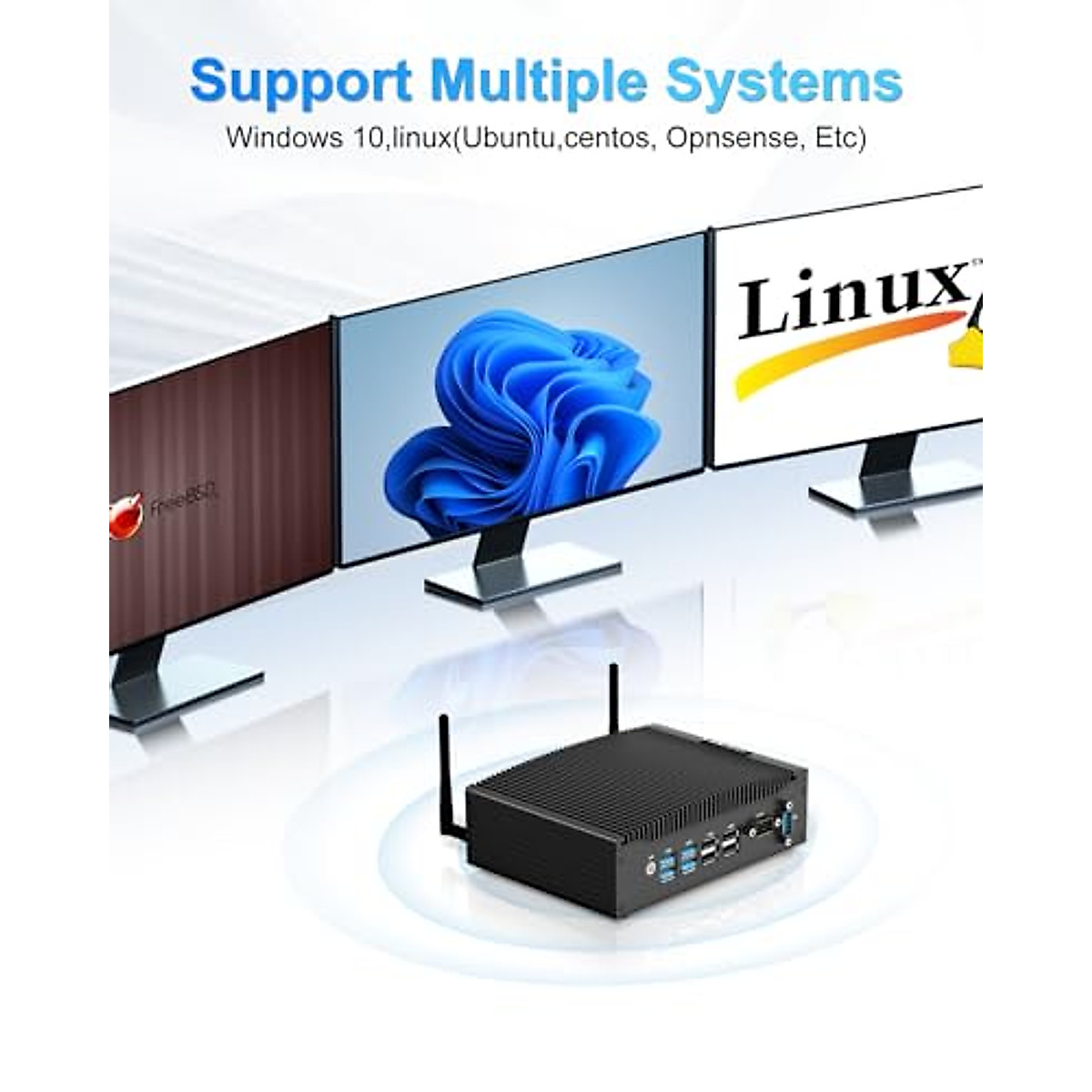 FANPEEC Fanless Mini PC Core i3 6157U, Industrial PC Windows 10 Pro 64GB RAM 512GB SSD 1TB HDD, WiFi 5, BT 4.2, 8 x USB 2.0, 2 x Ethernet Ports, 2 x HD Mini Desktop Computers