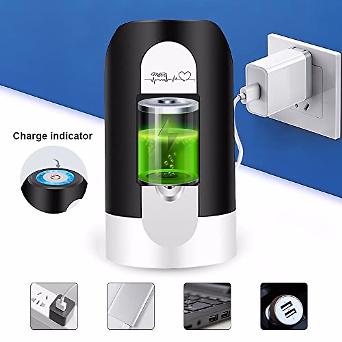 M&R, Automatic Water Bottle Dispenser, Water Bottle Pump USB Rechargeable & Portable Water Bottle Pump Dispenser, for Office, Kitchen, Camping, Indoor and Outdoor Universal 2-5 Gallon Water Bottles