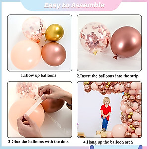 RUBFAC 143pcs Rose Gold Balloon Arch Kit Nude Pastel Pink Rose Gold Confetti Balloon Metallic Gold Balloon Garland for Baby Shower Birthday Wedding Bachelorette Party Decoration