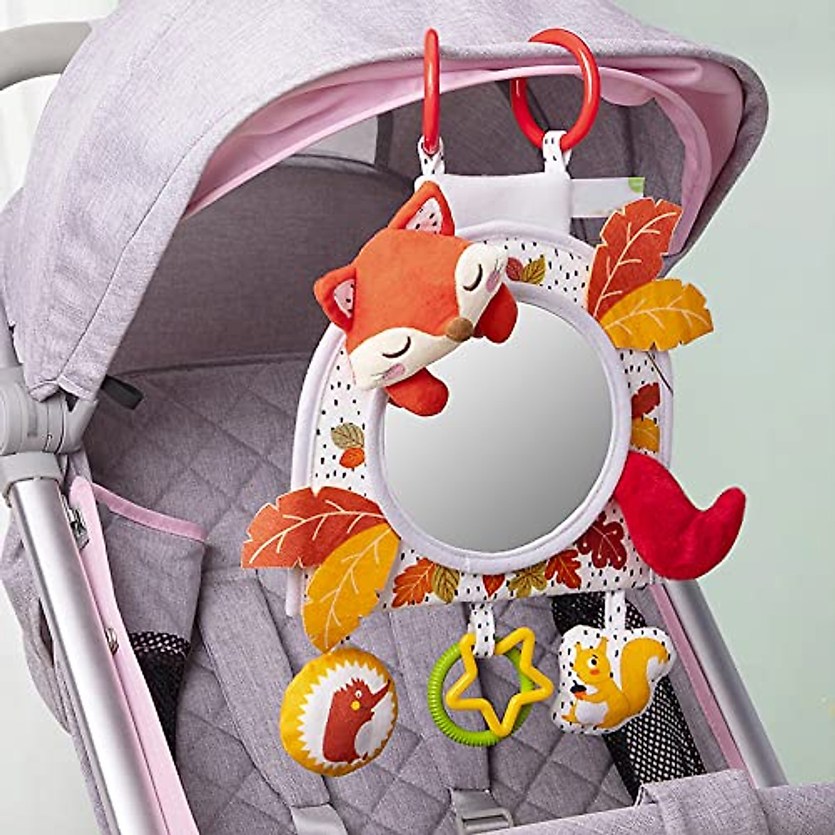 Baby’s Activity Hanging Toy with in-Sight Car Mirror for car seat, Stroller, Crib and Tummy time (Fox)