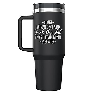 shop4ever A Wise Woman Once Said F This And She Lived Happily Ever After Engraved Insulated Stainless Steel Tumbler with Handle, Lid, and Straw 40 oz. Funny Divorce Retirement Feminist Gift (Black)