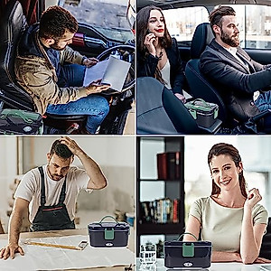 NZN Electric Lunch Box Food Heater,1.8L Leakproof Food Warmer Heating Lunch Box, Portable Heated Lunch Boxes for Adults/Car/Truck/Home/Work, 12V 24V 110V 80W (Blue & Green)