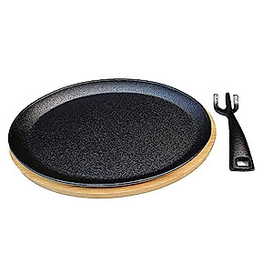 HAWOK Cast Iron Fajita pan with Bamboo Tray and Handle Set of 4…