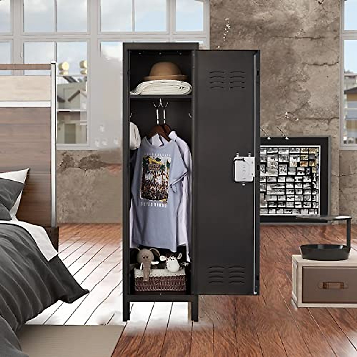 STANI Metal Locker, Metal Cabinet for Home Office, Metal Storage Locker with Doors and Shelves, Lockable File Cabinet Organizer Coat for Gym, School, Office