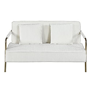 Taiweny Velvet Loveseat Small Sofa Couch, Modern Pleated Upholstered 2 Seater Love Seat Settee with Two Throw Pillows for Living Room Bedroom Apartment, 56” (Beige)