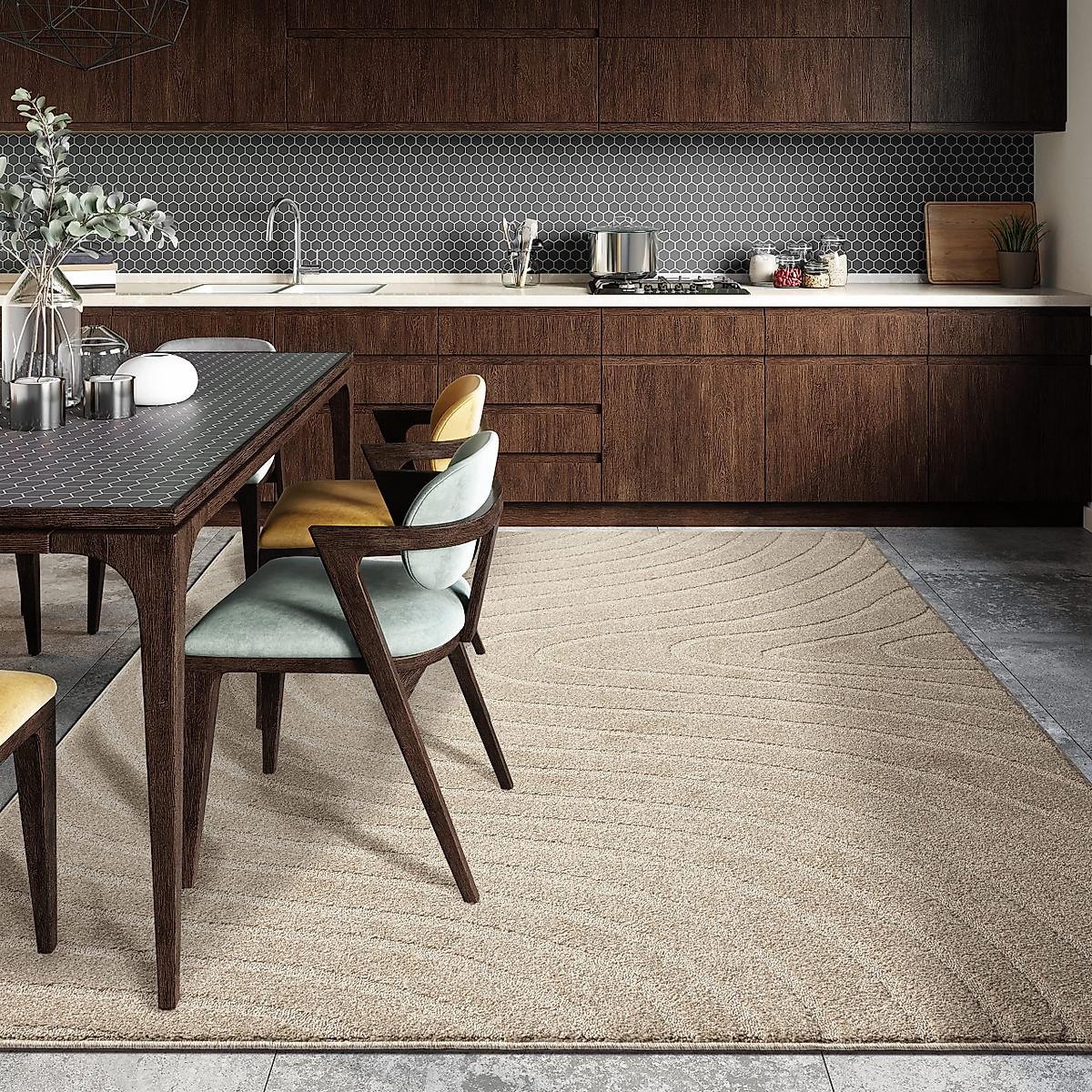 LUXE WEAVERS Modern Geometric Wave Beige 2x8 Area Rug