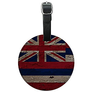 Rustic Distressed Hawaii State Flag Round Leather Luggage Card Carry-On ID Tag