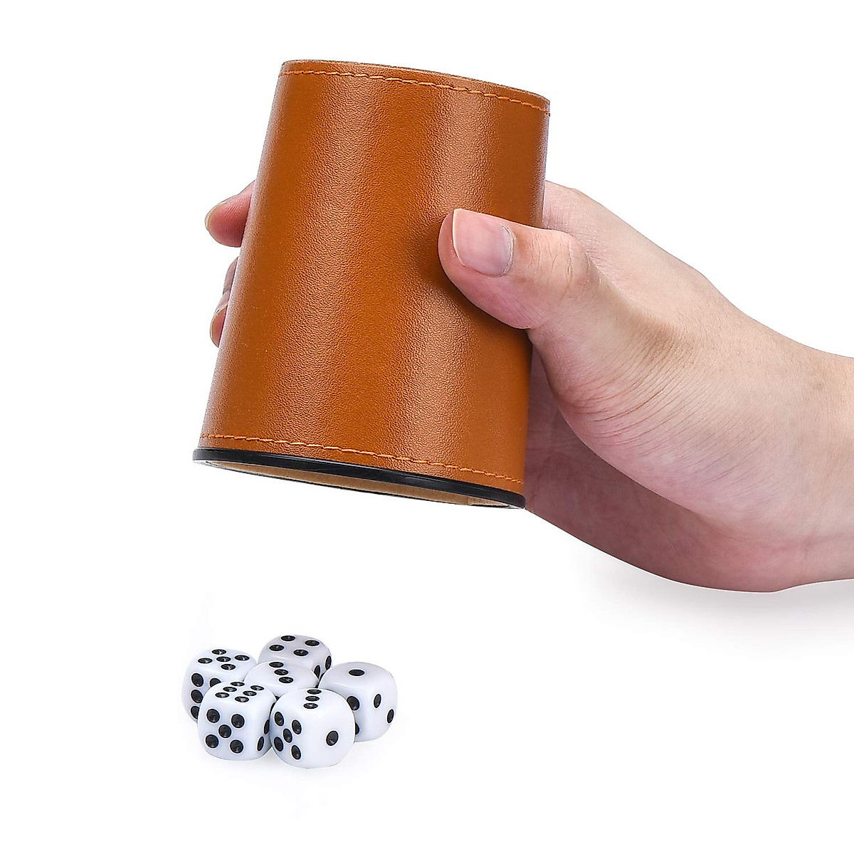 Party Games Leather Dice Cup Set, 5 Leather Dice Cups + 25 Dice + Exclusive Storage and Transport Case Made of Faux Leather with Magnetic Closure