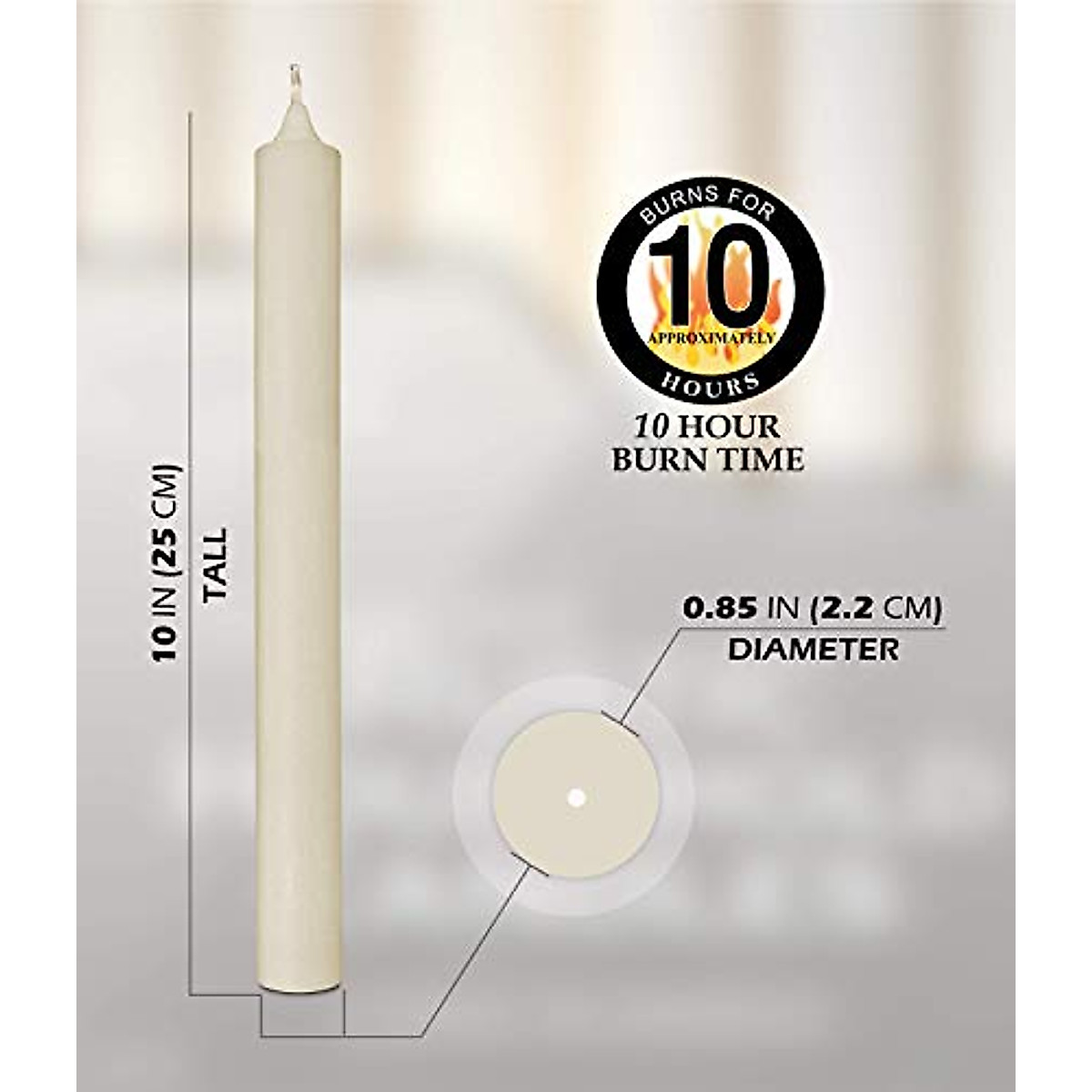 Hyoola 10 Inch Dinner Candles - 12 Pack - Wool White Tall Candles - Unscented Rustic Candles - Long Burning Candle Sticks