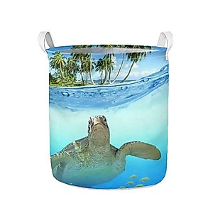 ZFRXIGN Blue Laundry Hamper Sea Turtle Ocean Themed Kids Storage Bins for Bedroom/Home/Dorm Collapsible Round Sports Laundry Basket for Child Room Nursery
