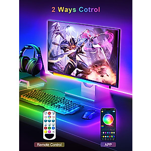 KANTUTOE Monitor Down Light Bar, RGB Screen Desk Light PC, Dimmable LED Dynamic Rainbow Effect, Adjustable Brightness, Speed and Music, Remote Control Color Change, for Game Room