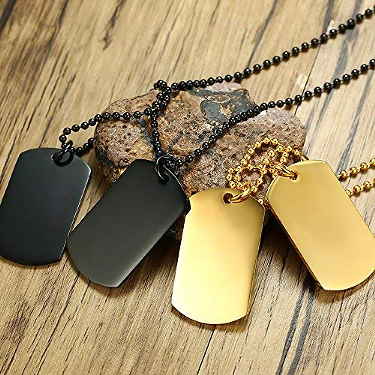 VNOX Military US Army Dog Tag Necklace Mens Black Stainless Steel Double Dog Tag Dangling Pendant Necklace,Bead Chain Necklace 24",Veterans Day Gifts for Men