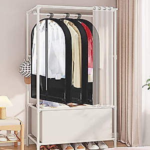 40" Garment Bags for Hanging Clothes,Suit Bags for Closet Storage Travel,Garment Storage Bags with zipper Gusseted 4",Larger Capacity Clear Clothes Cover for Coat,Jacket,Sweater,Shirts,Black,3 Pack