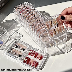 LUCKJUJU 12 Pcs 2.75" Press On Nail Storage Box Container False Nail Organizer Acrylic Display Case Packaging Box with Adhesive Double Sided Tape for Nail Art (Not Included Press On Nail)