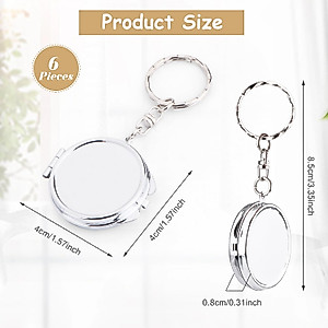 6 Pcs Round Mirror Keychain Compact Double Sided Folding Key Chain Pendant Small Hand Held Mirror with Keyring for Women Girls