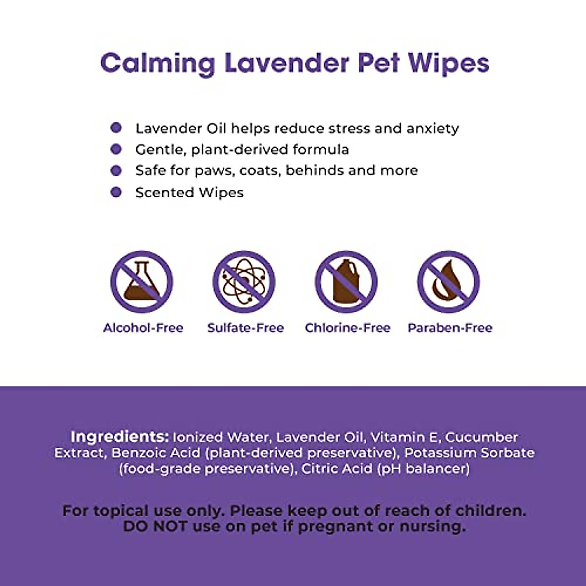 Best Pet Supplies 8" x 9" Pet Grooming Wipes for Dogs & Cats, 100 Pack, Plant-Based Deodorizer for Coats & Dry, Itchy, or Sensitive Skin, Clean Ears, Paws, & Butt - Calming Lavender