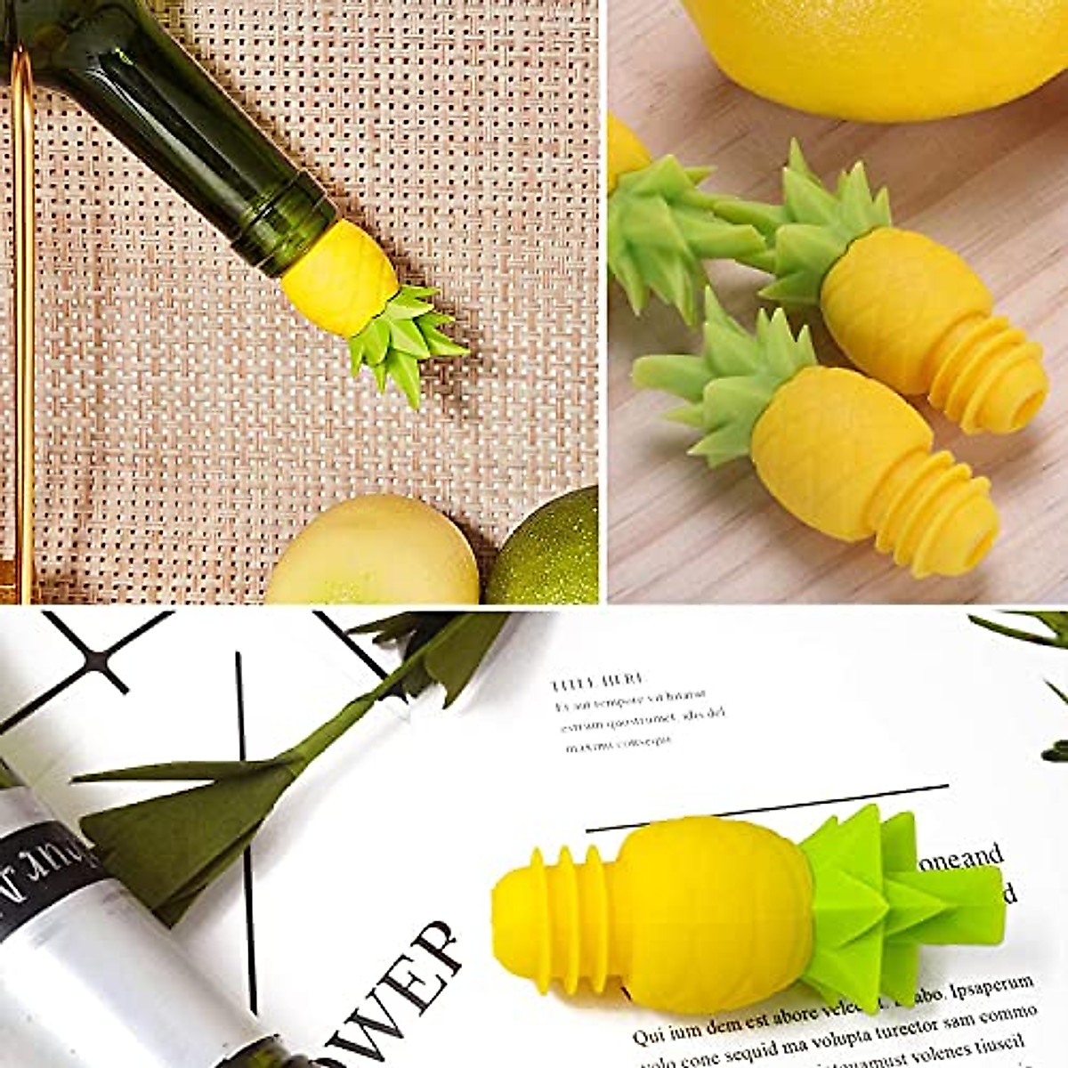 Cute Wine Stoppers for Wine Bottles - 4Pcs Funny Wine Stoppers Pineapple Small Bottle Caps for Crafts Cork Wine Bottle Stopper- Yellow Silicone Wine Stopper Wine Bottle Sealer Bottle Top Covers