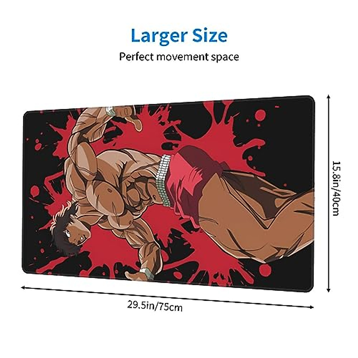 Baki Anime The Grappler Mouse Pad 16x29.5in Computer Keyboard Mousepad Waterproof Desk Pad Non-Slip Office Gaming Keyboards Mouse Mat Big Game Pc Laptop