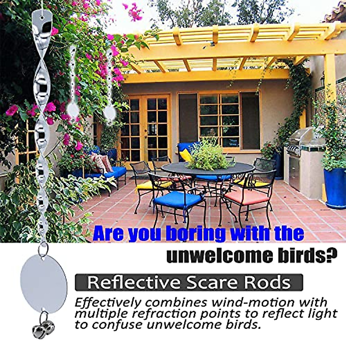 ELECTRFIRE 15 Inch Garden Reflective Scare Rods 8 Pack for Yard, Upgraded Reflective Spiral Scare Rods Outdoors, Keep Birds Away from Garden Yard