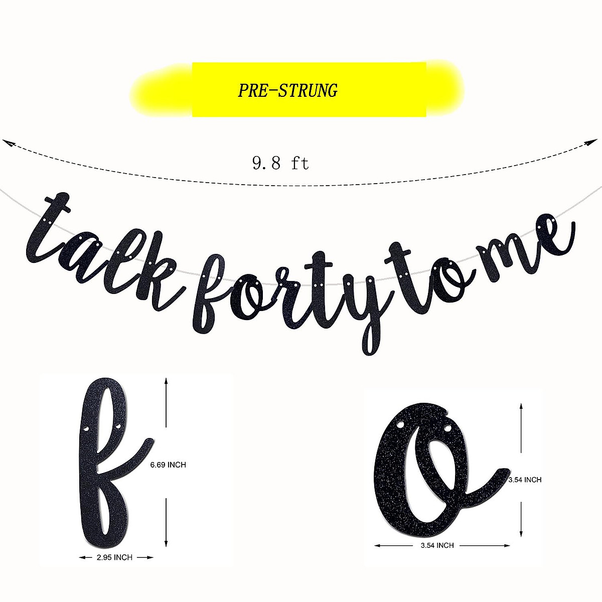 MJJLT Talk Forty to Me Banner, 40th Birthday Party Decorations Fun Gold Gliter Paper Sign,40th Marriage Anniversary Party Decorations Black