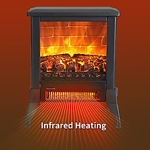 Freestanding Electric Fireplace Realistic Log Flame Stove 14" 1400W Overheating Safety Protection