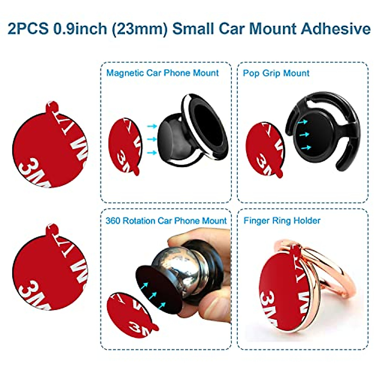 volport Extra 3M Tape Super Sticky Adhesive Replacement and Phone Magnet Sticker Disc for Reusing Grip Stand Socket Base, Circle Double Sided Car Mount Holder Strong Glue Pads Round Magic Metal Plate