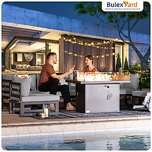 BULEXYARD Aluminum Patio Furniture Set with 43" Propane Gas Fire Pit Table, 9 Pieces Outdoor Furniture Sectional Sofa Large Conversation Sets (9 Pcs-A, Grey/Light Grey W/Firepit)