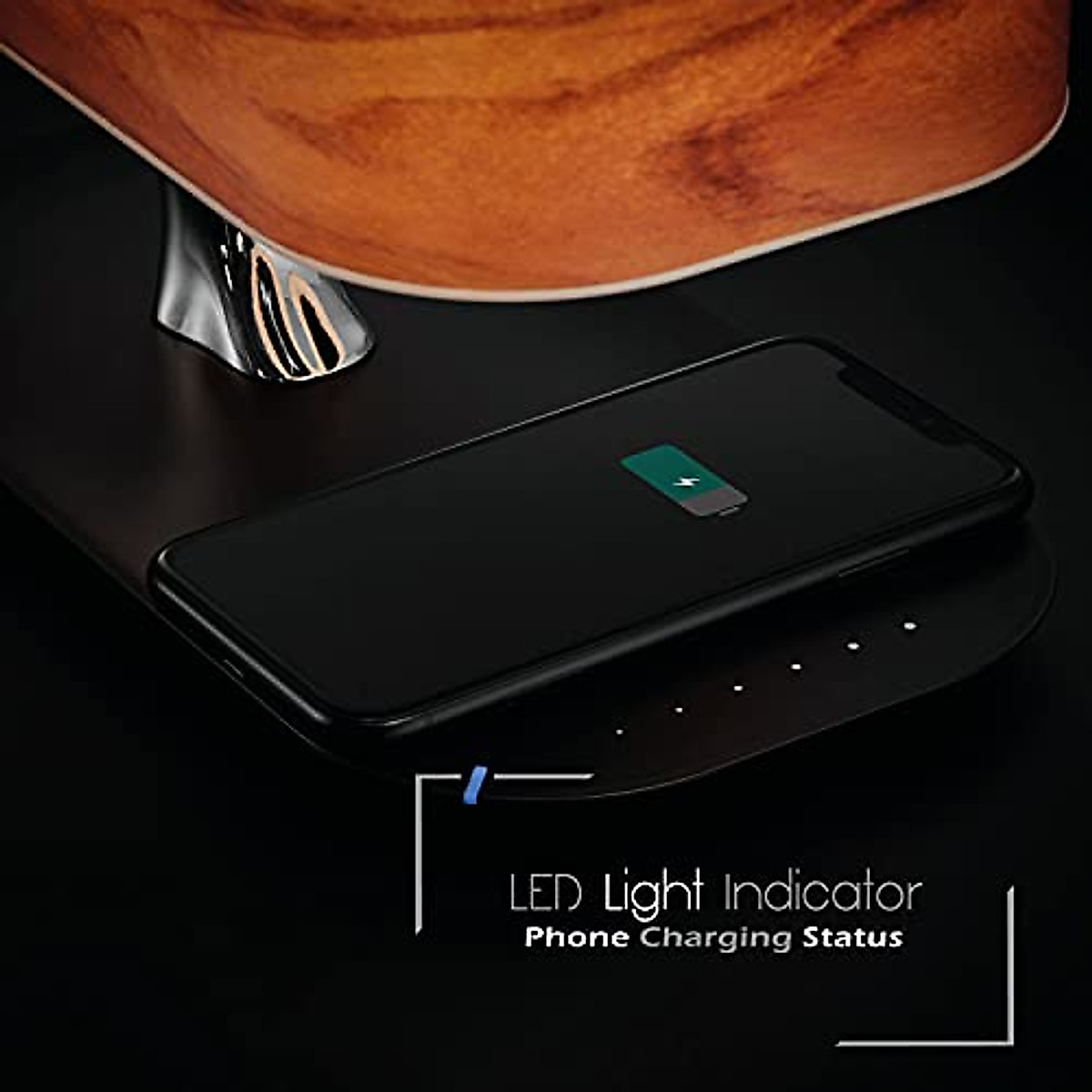 Well Guided Tree of Light Bedside Table Lamp Shade Modern Bedroom Desk Night Light Bluetooth Speaker Fast Qi Wireless Charger Touch Control Dimmable LED Light Smart Corner Lampshade Cherrywood