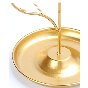 ChezMax Jewelry Display Necklace Earring Organizer Holder Metal Birds Tree Stand with Tray Antique Bracelet Rings Rack Tower Decoration for Women Girl Gold 9.4 Inch