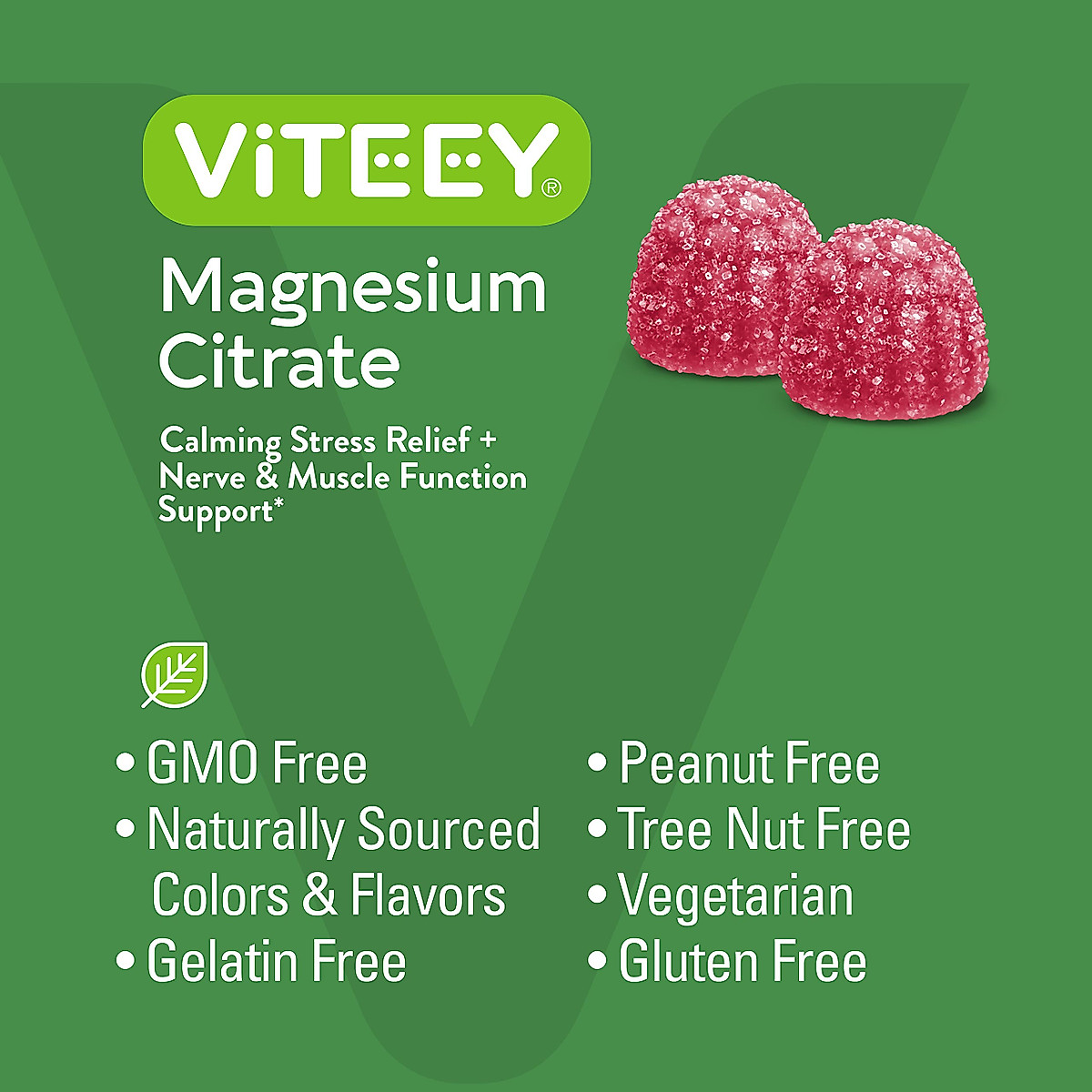 Magnesium Citrate Gummies for Adults & Teens - 66mg, Supports Calm Mood, Optimal Relaxation, Muscle Function - Vegetarian, Gelatin Free, GMO Free - Tasty Chewable Raspberry Flavored Gummy