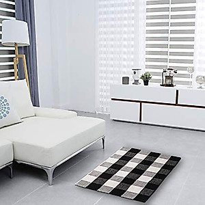 Buffalo Plaid Rug | Buffalo Check Outdoor Rug | Black and White Checkered Outdoor Rug | Front Door Mat | Porch, Kitchen & Indoor Rugs | Cotton Welcome Rug | Washable 24x36 Inches + Bonus Anti-Slip Mat