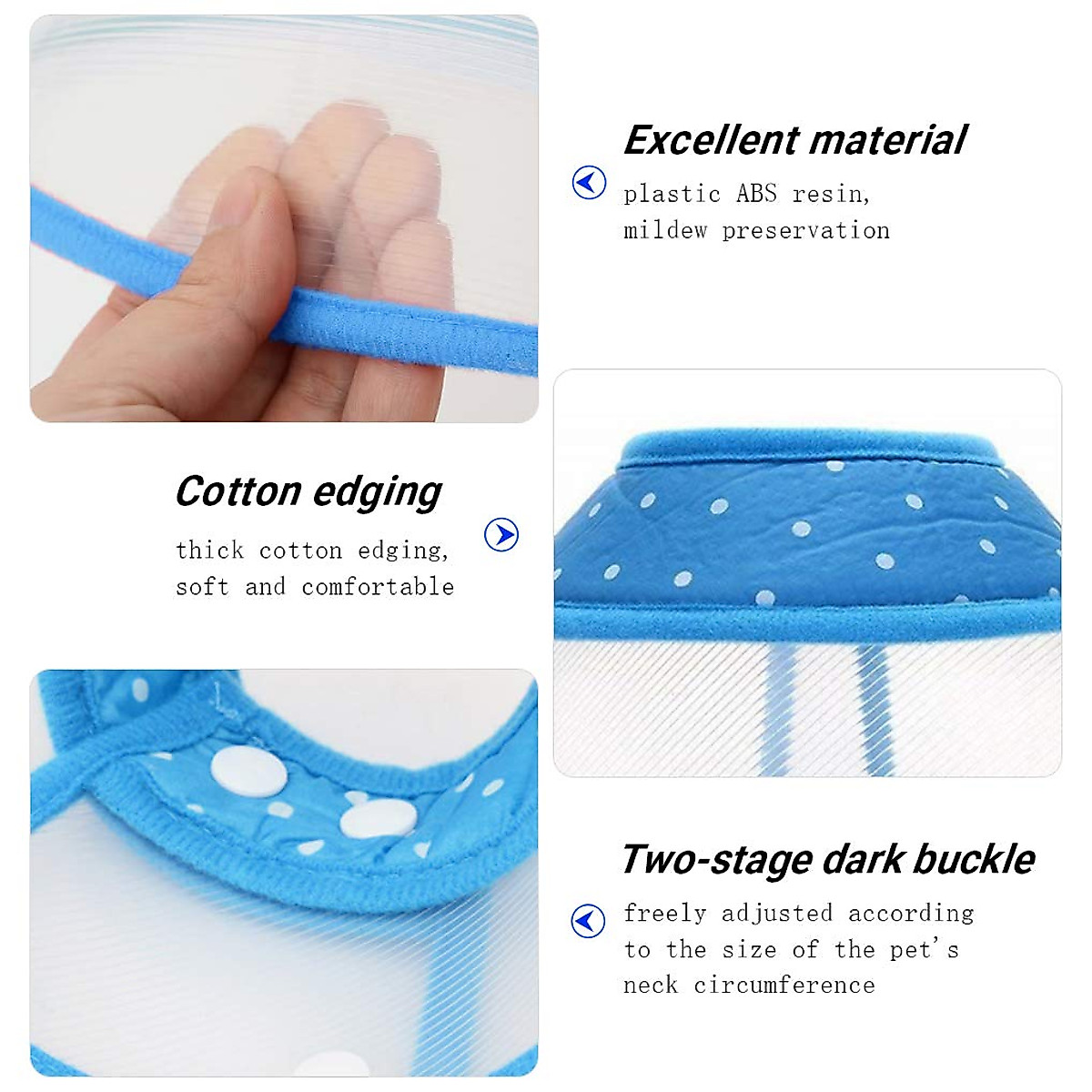 Pet Cone Recovery Dog Cone Adjustable Dog Collar Clear Padded Collar with Breathable Soft Edge, Plastic Puppy Cone Protect The Neck Surgery Recovery, Designed for Cats and Puppies (Small, Blue)