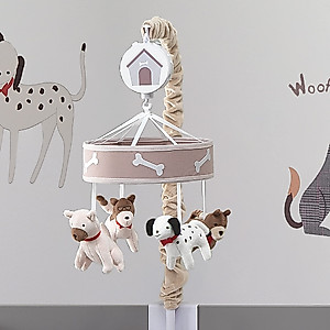 Lambs & Ivy Bow Wow Beige Dogs/Puppies Musical Baby Crib Mobile Soother Toy