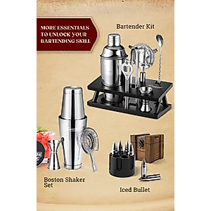 KITESSENSU 6-Piece Bar Set Cocktail Shaker Set - Mixology Bartender Kit with Stand - Silver Bar Kit for Drink Mixing - Bar Tools: Martini Shaker, Jigger, Strainer, Bar Spoon, Tongs, Opener