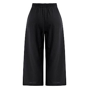 OBEEII Womens Casual Elastic High Waisted Wide Leg Loose Palazzo Pants Trousers with Pockets Black XL
