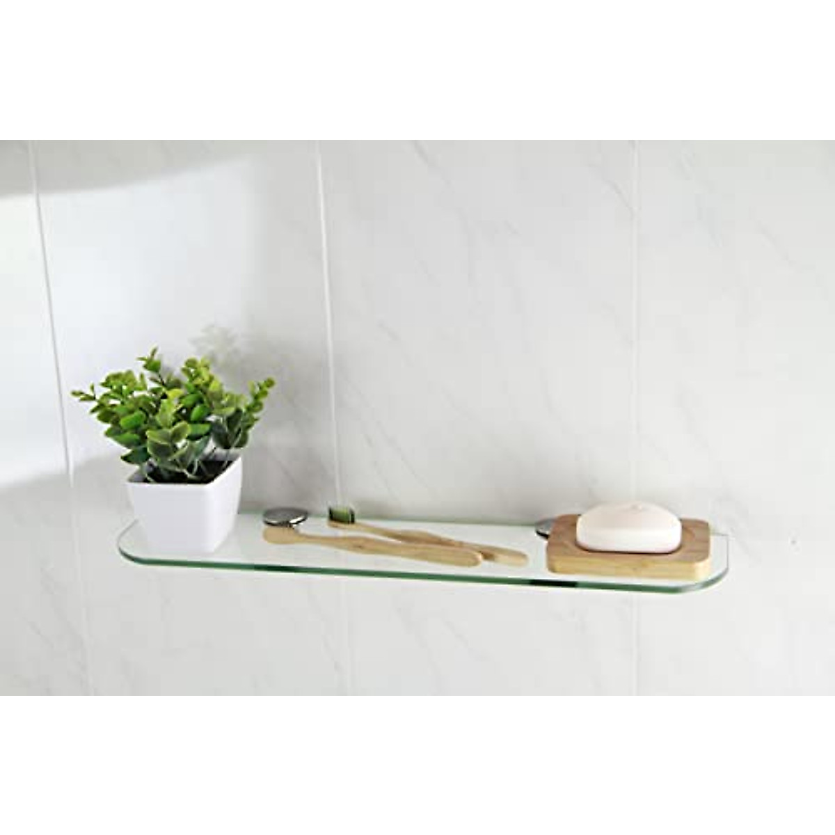 BSM Marketing Glass Shelf with Curved Corners 3 Sizes 300mm 400mm 500mm and 3 Colours Clear White Black Bathroom Kitchen Bedroom (500mm x 100mm, Clear)