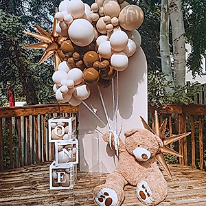 PartyWoo Brown Star Balloons 6 pcs, One-Piece 14-Pointed Starburst Balloons, 27 & 22 Inch Star Explosion Balloons with Ribbon, Star Foil Balloons, Large Star Balloons for Party