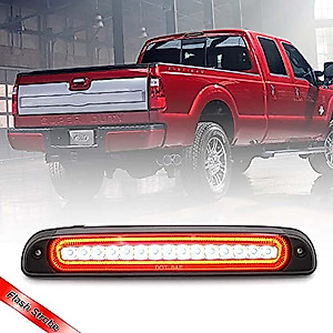 Led Third Brake Light Replacement for 1999-2016 Ford F250 F350 Super Duty 95-03 Ranger Red LED Strobe Rear 3rd Brake Center High Mount Stop Lamp + White Cargo Light Kit Euro Smoked Lens