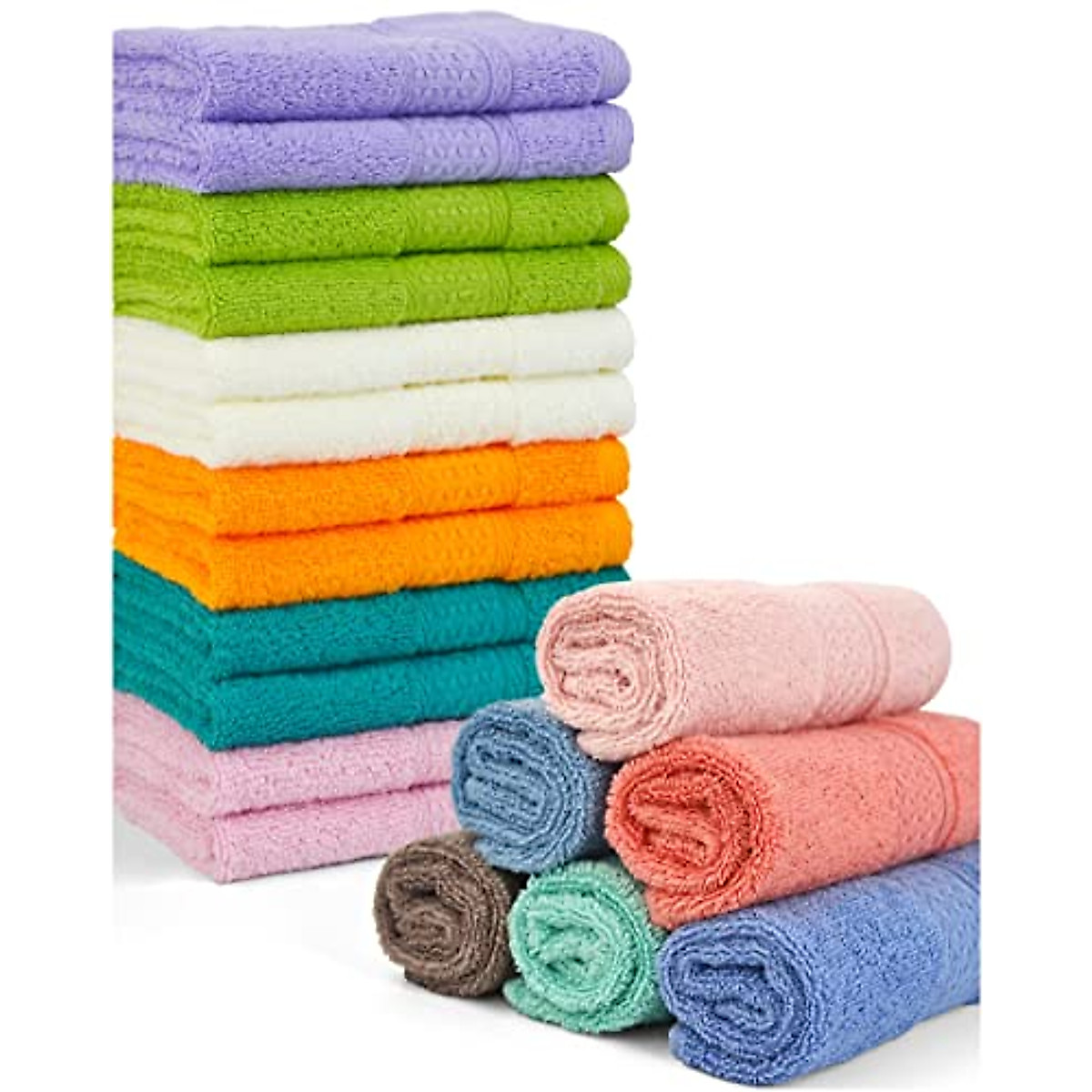Cleanbear 18-Piece Wash-Cloths-Ultra Soft-Cotton-Washcloths, Bathroom Towels with Assorted Colors, 13 by 13 Inches
