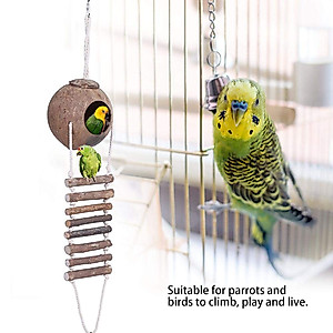 TOPINCN Coconut Shell Bird Nest Breeding Nest Pet Parrot Hideaway House with Rope Ladder for Bird and Small Animal Toy 2 Sizes (#2)