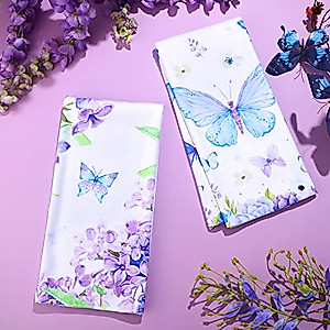 2 Pcs Floral Lilacs and Butterflies Hand Towels Floral Purple Lilacs Hand Towels Spring Flowers Hand Towels for Bathroom Wedding Baby Shower Decorative Towels, 19.7 x 27.6 inches