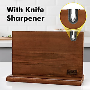 Fridge Applicable Magnetic Knife Holder for Wall, HOSHANHO 16 Inch Magnetic Knife Strip, Acacia Wood Knife Rack for Kitchen Knives & Tools (Dark Brown)