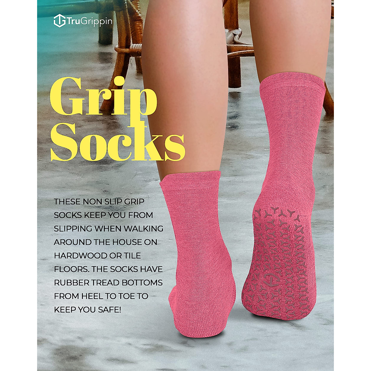 TruGrippin No Slip Socks Women - 6 Pair Non Skid Socks Womens | Grippy Socks for Women