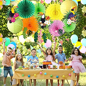 Easy Joy Tropical Bird Toucan Leave Garland Party Kit Paper Palm Leaves Paper Fan Paper Lanterns for Summer Hawaiian Luau Tiki Tropical Themed Party Decorations Luau Party Supplies Decor