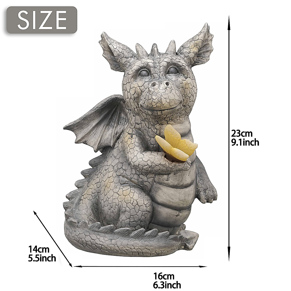 TERESA'S COLLECTIONS Dragon Decor Garden Statues & Sculpture with Solar Powered Lights, Baby Dragon Outdoor Statues Figurines Garden Gifts for Patio Lawn Yard Decoration, 9.1 Inch