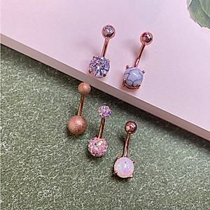 JFORYOU 5 Pcs Belly Button Rings Stainless Steel for Women Navel Rings 5 Style 14G Navel piercing Rose Gold Color Body Piercing Jewelry