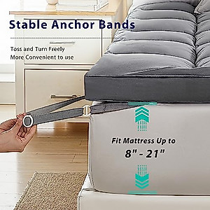 Timimi Mattress Topper Queen - Cooling Pillow Top Mattress Topper Queen Size Extra Thick Plush Bed Topper Down Alternative Overfilled Soft Mattress Pad for Back Pain