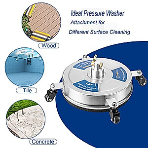 AngeDZ 14" Pressure Washer Surface Cleaner with 4 Wheels, 1/4" Quick Connect Plug, Sturdy Stainless Steel Power Washer Attachment for Concrete Driveway, Driven Flow Rate 1.8 GPM, Max 4000 PSI (Silver)